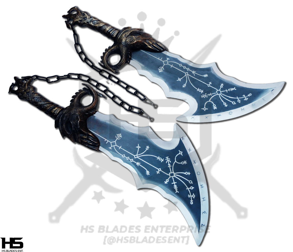 Functional God of War Chaos Blades Knives of Kratos (5160 & Damascus ...