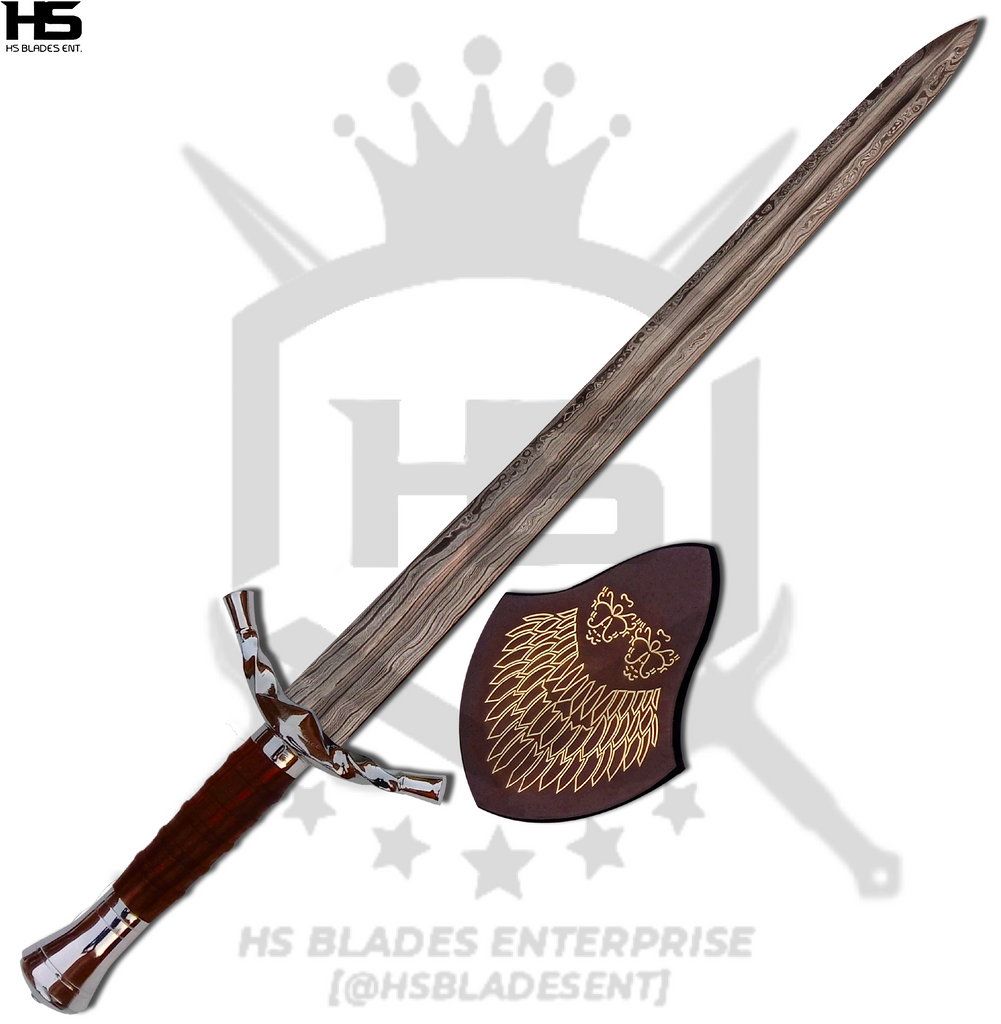 LOTR 38" Full Tang Damascus Boromir Sword with Boromir Knife, Plaque ...